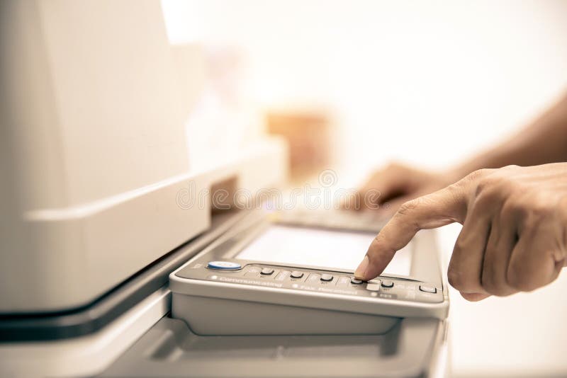 Photocopier Printer, Close Up Hand Office Man Press Copy Button on ...