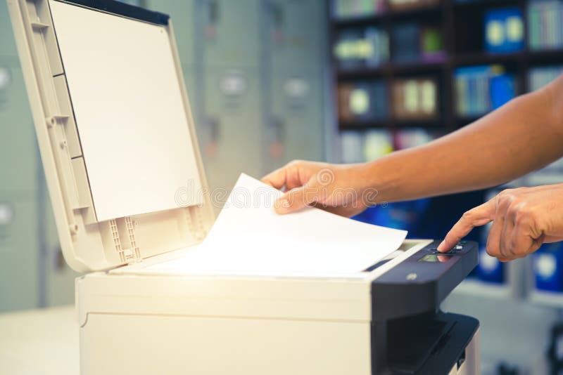 Photocopier Printer, Close Up Hand Office Man Press Copy Button on ...