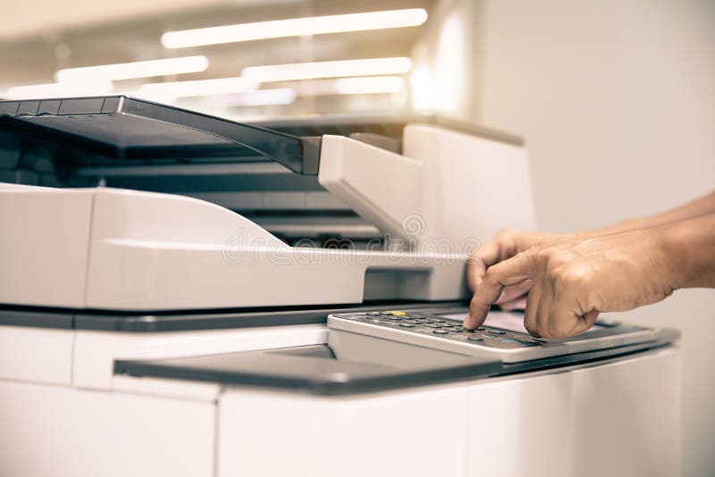 Photocopier Printer, Close Up Hand Office Man Press Copy Button on ...