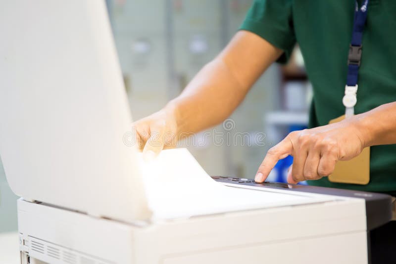 Photocopier Printer, Close Up Hand Office Man Press Copy Button on ...