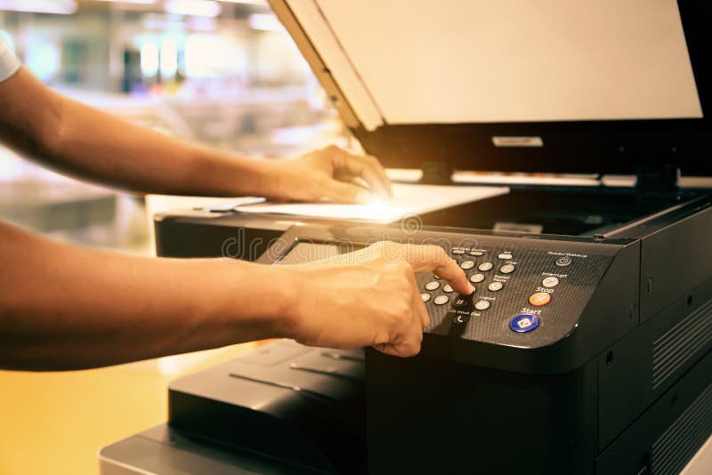 Photocopier Printer, Close Up Hand Office Man Press Copy Button on ...