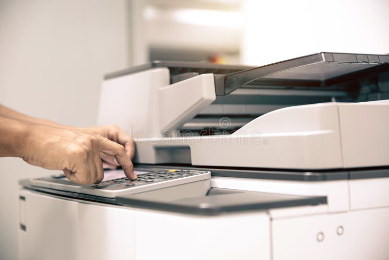 Photocopier Printer, Close Up Hand Office Man Press Copy Button on ...