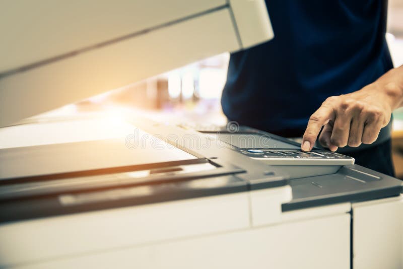 Photocopier Printer, Close Up Hand Office Man Press Copy Button on ...