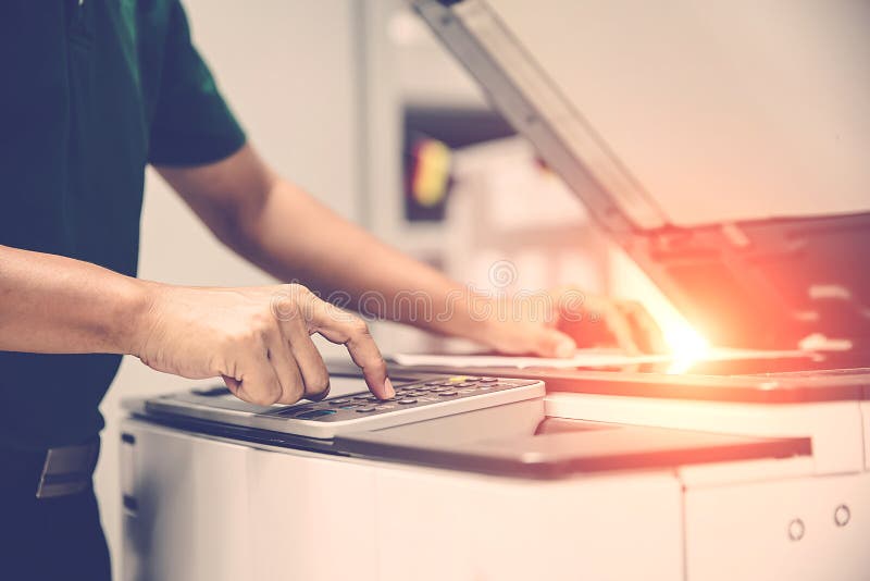 Photocopier Printer, Close Up Hand Office Man Press Copy Button on ...