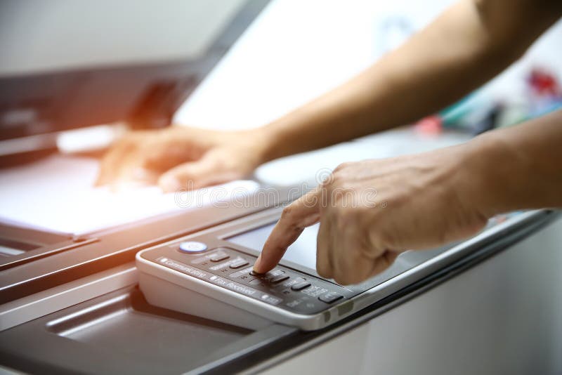 Photocopier Printer, Close Up Hand Office Man Press Copy Button on ...