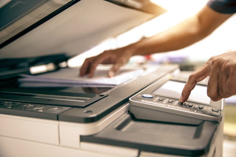 Photocopier Printer, Close Up Hand Office Man Press Copy Button on ...