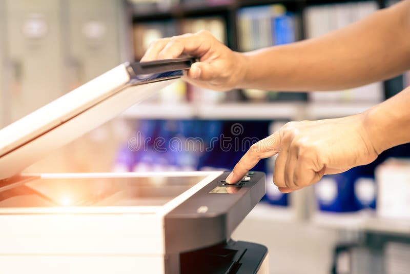 Photocopier Printer, Close Up Hand Office Man Press Copy Button on ...