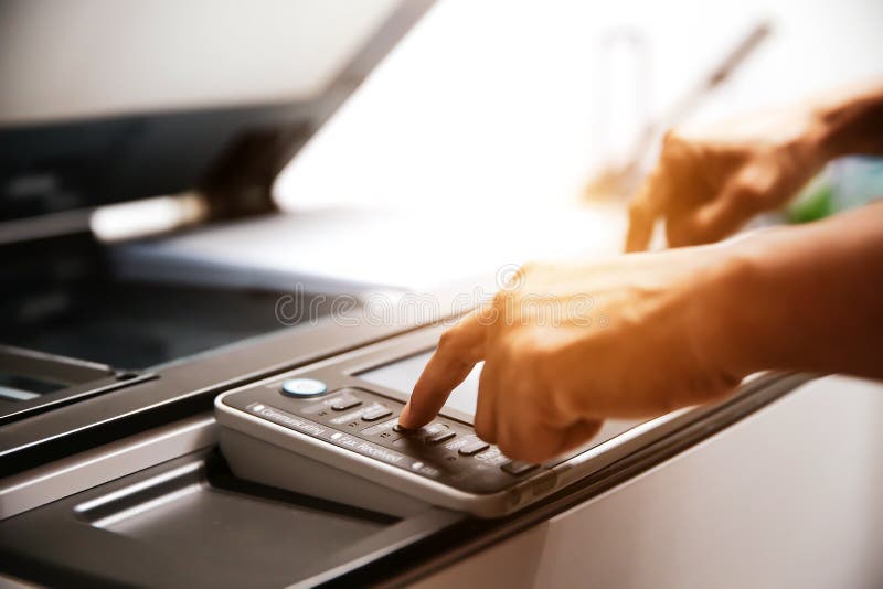 Photocopier Printer, Close Up Hand Office Man Press Copy Button on ...