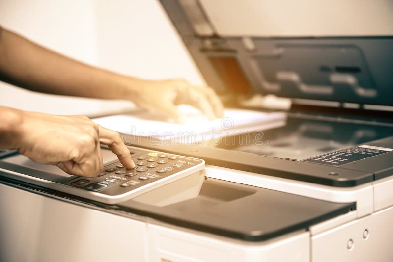 Photocopier Printer, Close Up Hand Office Man Press Copy Button on ...
