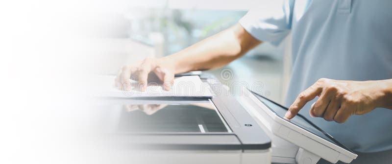 Photocopier Printer, Close Up Hand Office Man Press Copy Button on ...