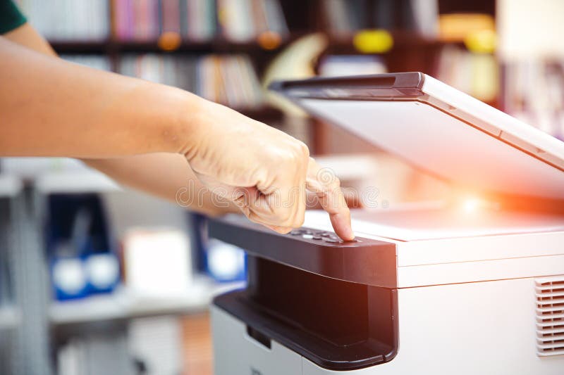 Photocopier Printer, Close Up Hand Office Man Press Copy Button on ...