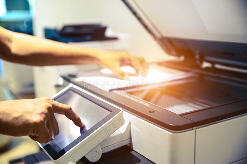 Photocopier Printer, Close Up Hand Office Man Press Copy Button on ...
