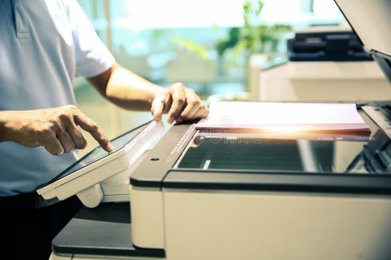 Photocopier Printer, Close Up Hand Office Man Press Copy Button on ...