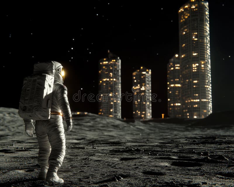 A Photograph of an Astronaut in a Hotel Complex on the Moon Stock Image ...