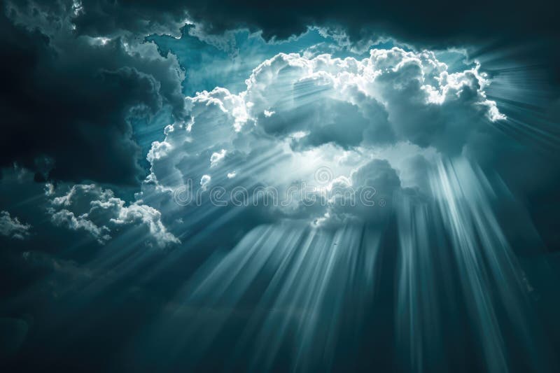 A Photograph of a Bright Light Shining through the Clouds Stock ...