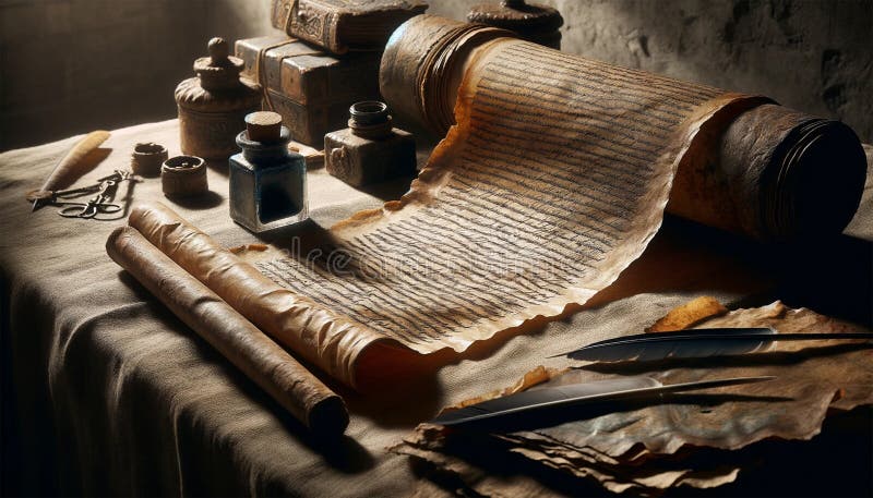 Ancient Paper Scroll on Stone Historical Research and Knowledge Stock ...