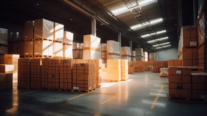 A Warehouse Full of Boxes and Pallets. Stock Illustration ...