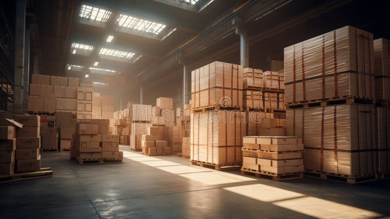 A Warehouse Full of Boxes and Pallets. Stock Illustration ...