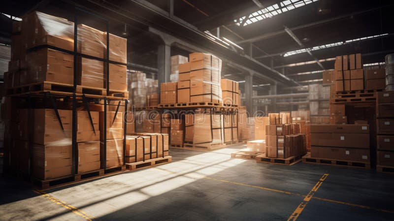 A Warehouse Full of Boxes and Pallets. Stock Illustration ...