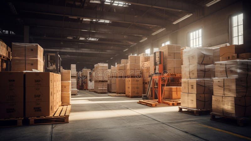 A Warehouse Full of Boxes and Pallets. Stock Illustration ...