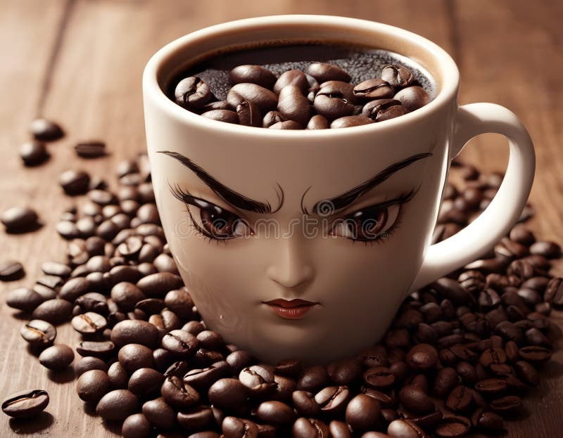 Photograph of a Coffee Cup Surrounded by Java Coffee Beans Stock Image ...