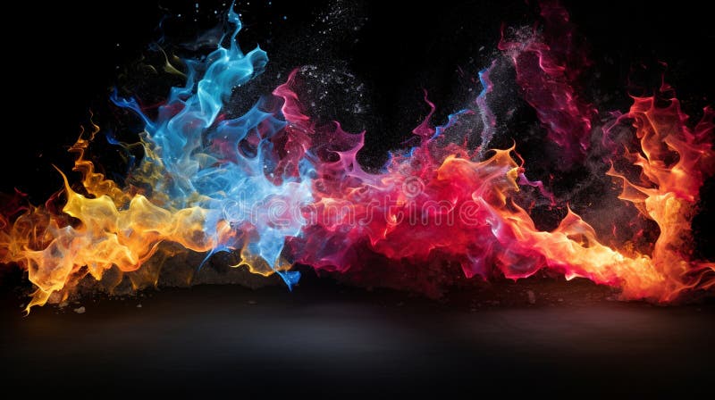 Photograph a Complex Fire Flows Stream of Colors on a Black Background ...