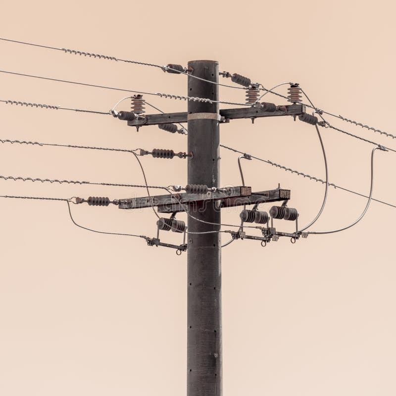 Photograph of a Concrete Telephone Post and Cables Stock Photo - Image ...