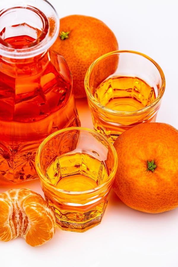 Bottle and Glasses with Mandarin Liqueur Stock Image - Image of agrume ...
