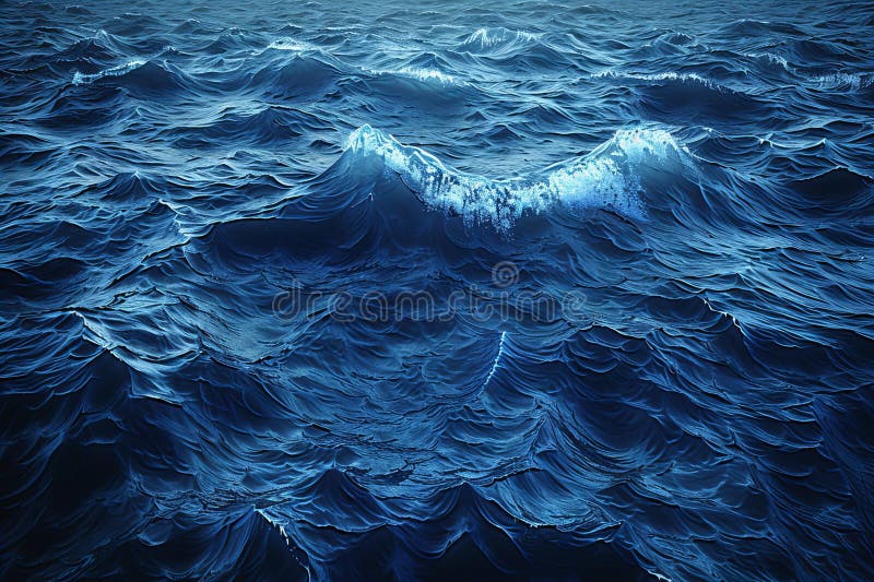 Photograph of Dark Blue Water Texture, Small Waves, Close Up, Evening ...