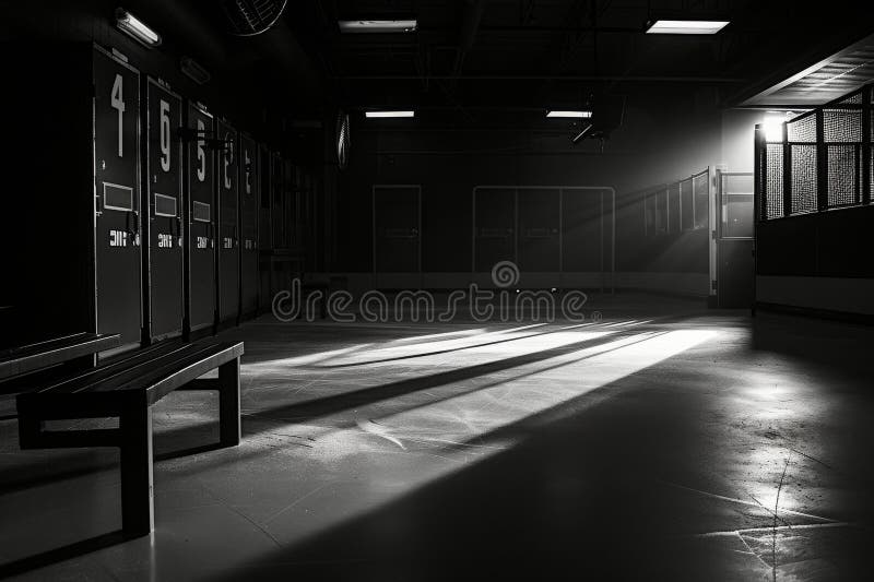 A Photograph Depicting a Dimly Lit Room with a Bench Positioned in the ...