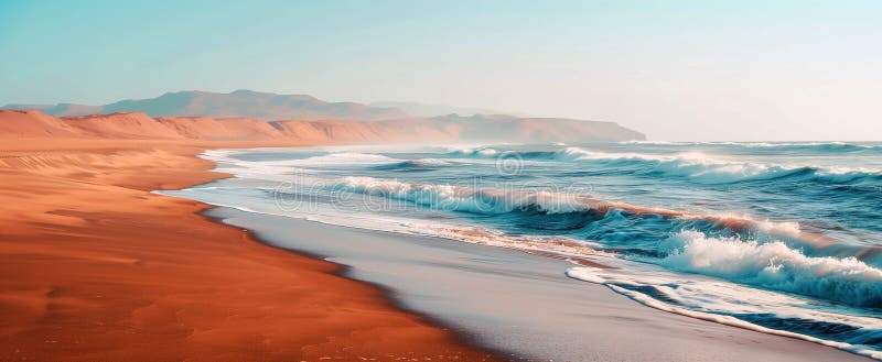 Photograph of a Desert Sea Shoreline. Sea Beach with Big Breaking Waves ...