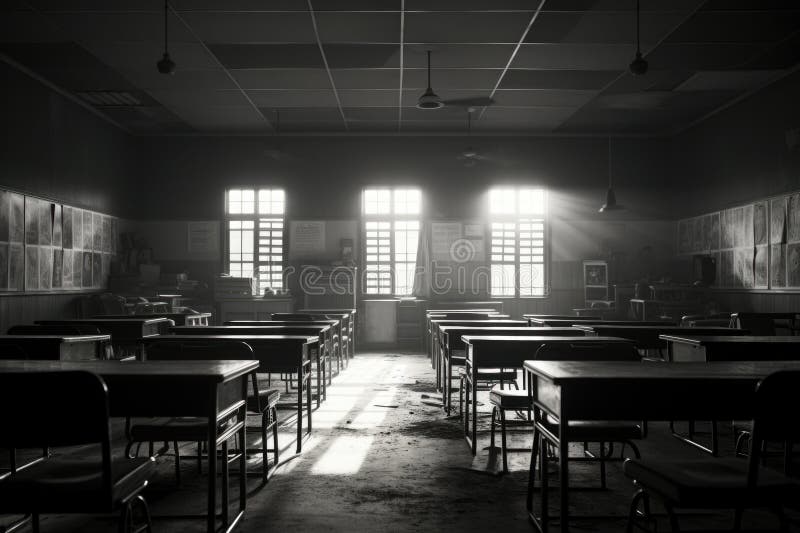 A Photograph of an Empty Classroom with Numerous Desks and Chairs. this ...