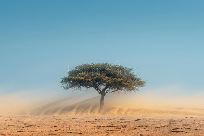 Photograph of an Empty Desert with Sand Blowing in the Wind, and a ...