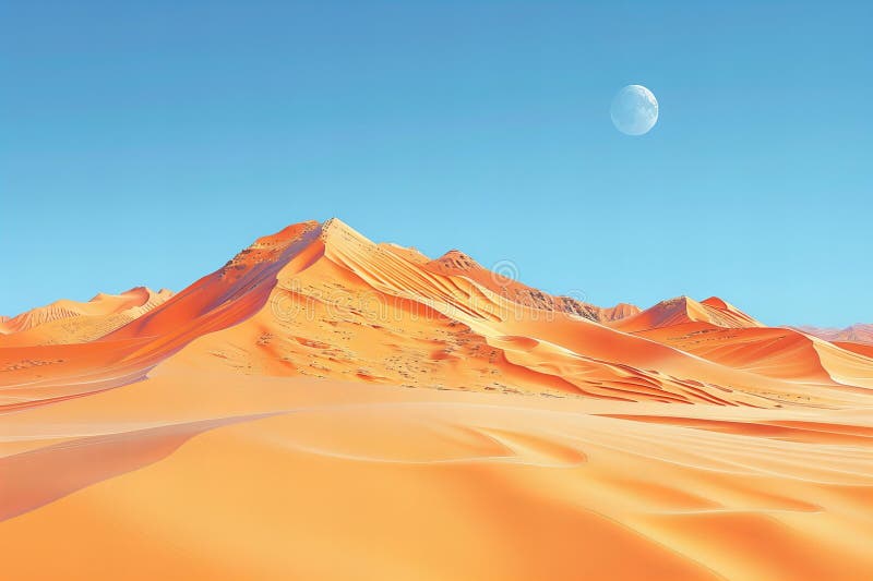 Photograph of an Endless Desert with Sand Dunes, Clear Blue Sky Stock ...