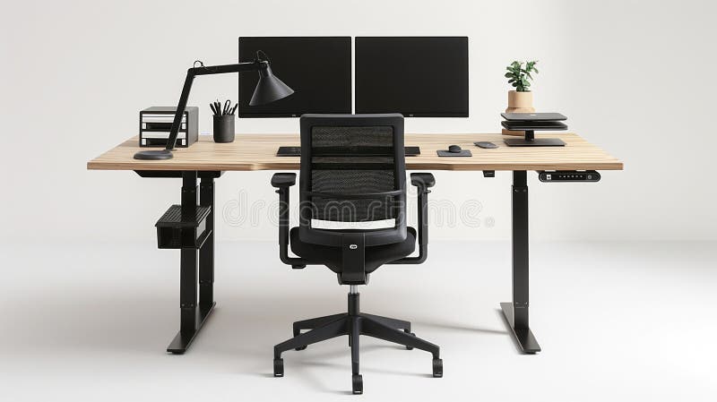 Ergonomic Computer Desk Setups with Multiple Screen Stock Illustration ...