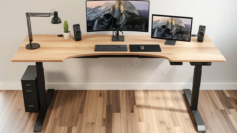 Ergonomic Computer Desk Setups with Multiple Screen Stock Illustration ...