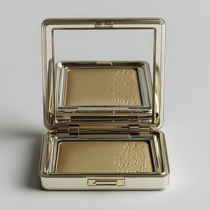 Open Square Gold Compact with Shimmering Powder and Interior Reflecting ...
