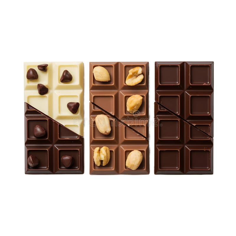 Assorted Chocolate Bar Pieces on a White Background Stock Image ...