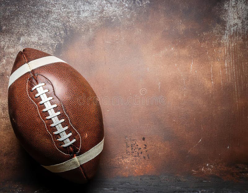 A Vintage Football Resting on a Wooden Surface Against a Textured ...
