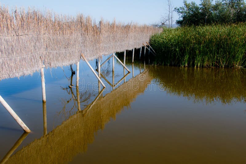 Photograph of a Fence Over the River with Its Reflections in the Stock ...