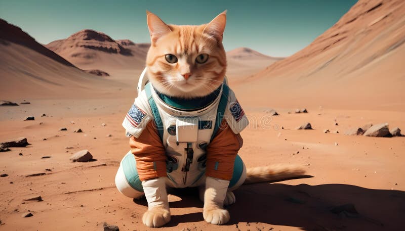 Photograph of a Ginger Cat Dressed in an Astronaut Suit, Sitting on the ...