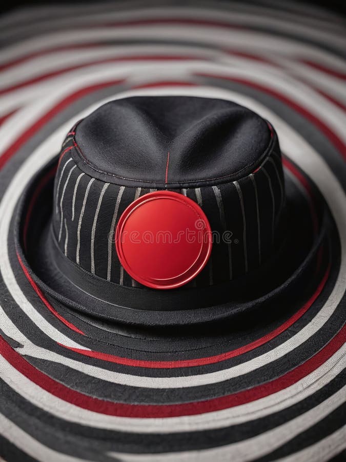 Photograph of Hat with Red Circle on Striped Background. Generative AI ...