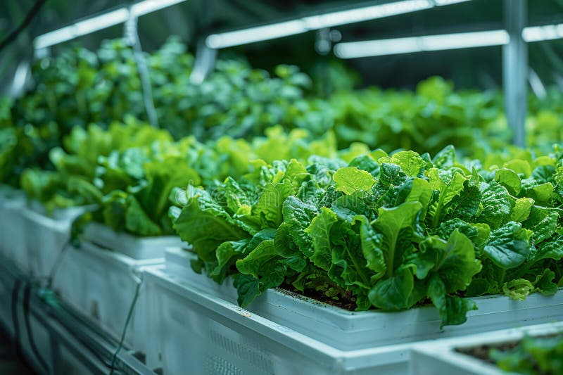 Photograph of an Indoor Farm with High-tech Lighting and Water Systems ...