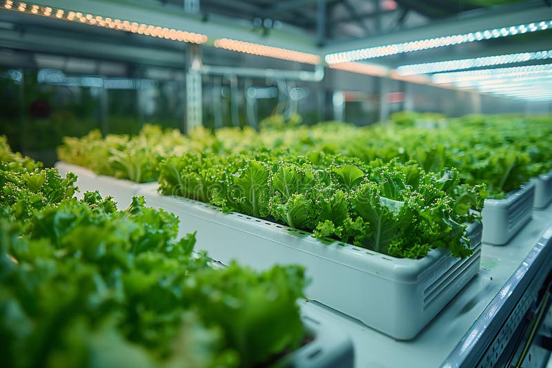 Photograph of an Indoor Farm with High-tech Lighting and Water Systems ...