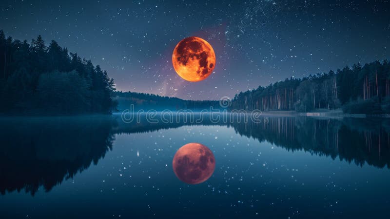 Lunar Eclipse Over a Quiet Lake Stock Image - Image of circle, lighting ...