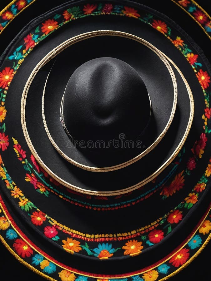 Photograph of Mexican Pattern with Sombrero on Black. Generative AI ...