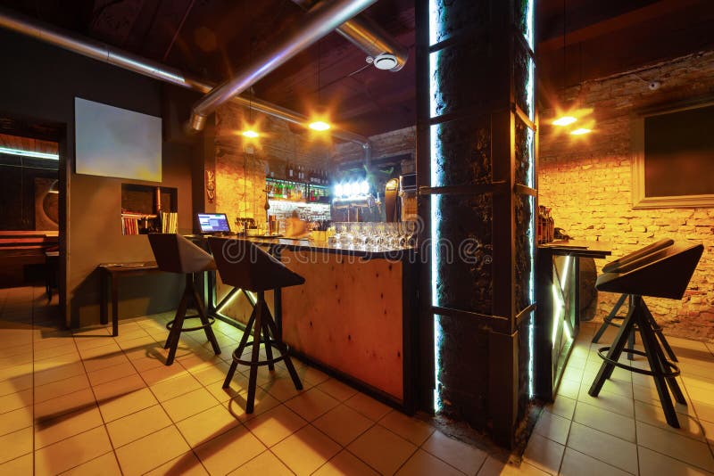 Modern bar interior stock photo. Image of european, table - 251472030