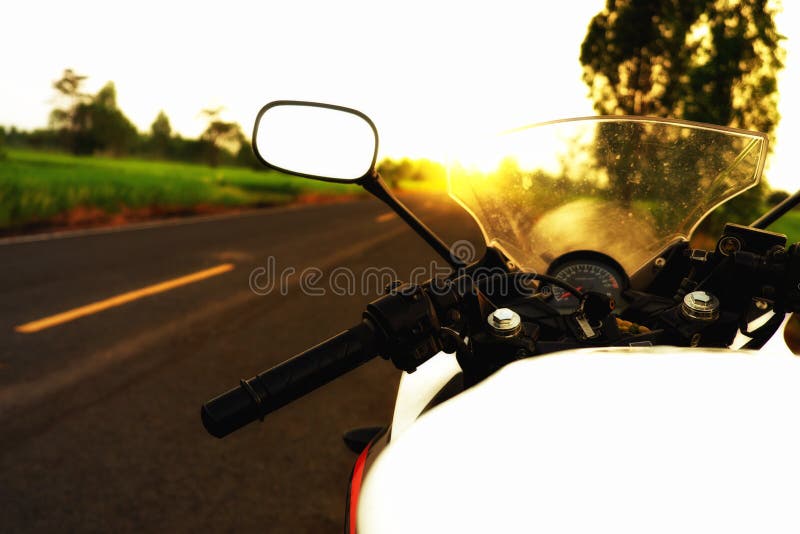 Photograph of Motorcycle with Sunrise. Stock Image - Image of power ...