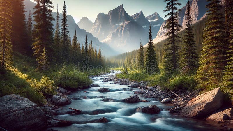 Photograph of a Mountain Stream Cutting through a Forest Stock ...