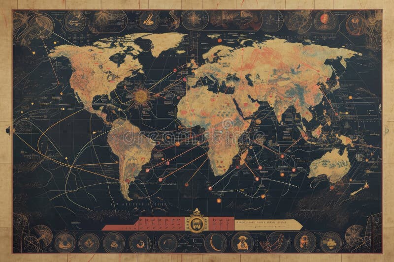 A Photograph Showcasing a Large Map of the World Hanging on a Wall ...